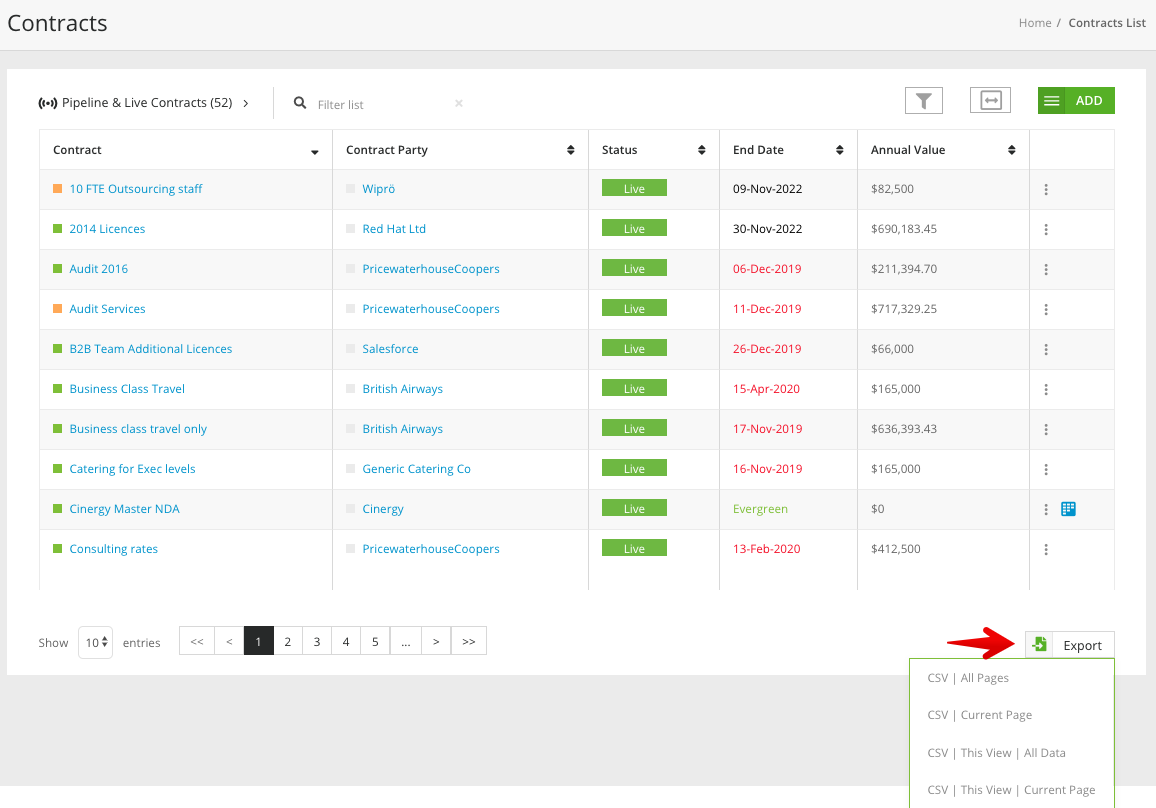 Contract Data - Bulk Import & Export